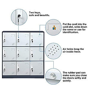 WISUNO 9 Doors Metal Storage Cabinet with Card Slot, Organizer,Shoes and Bags Steel Locker for Office, Home, Bank, School, Gym (Gray)