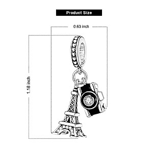VALGACLS Eiffel Tower Camera Charms 925 Sterling Silver Charms for Bracelets Necklace Valentine's Day Mother's Day Jewelry Gift for Women