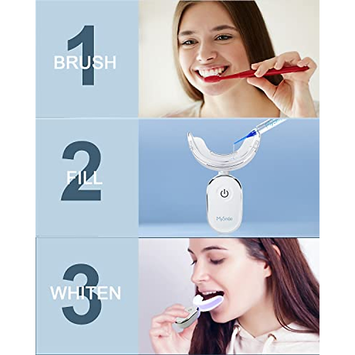 MySmile Teeth Whitening Kit with LED Light, 3 Non-Sensitive Teeth Whitening Gel and Tray, Deluxe 10 Min Fast-Result Carbamide Peroxide Teeth Whitener, Help Remove Teeth Stain from Coffee