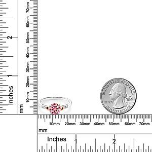 Gem Stone King 925 Silver and 10K Rose Gold Pink Moissanite and White Diamond Solitaire Engagement Ring For Women (1.03 Cttw, Round 6.5MM, Gemstone Birthstone, Size 6)