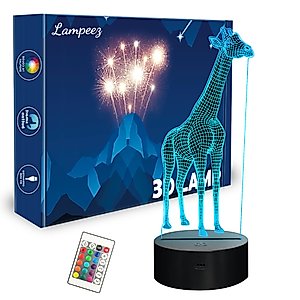 Lampeez Giraffe Gifts for Kids Giraffe 3D Lamp Night Light 3D Illusion lamp for Kids, 16 Colors Changing with Remote, Kids Bedroom Decor as Xmas Holiday Birthday Gifts for Boys Girls