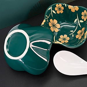 Louyebh Ceramic Stable Spoon Rest for Stove Top Heat Resistant Porcelain Spoon Utensil Holder for Kitchen Counter Dishwasher Safe Multifunctional Glaze Ceramic Bowl Kitchen Dining Table Decor (green)