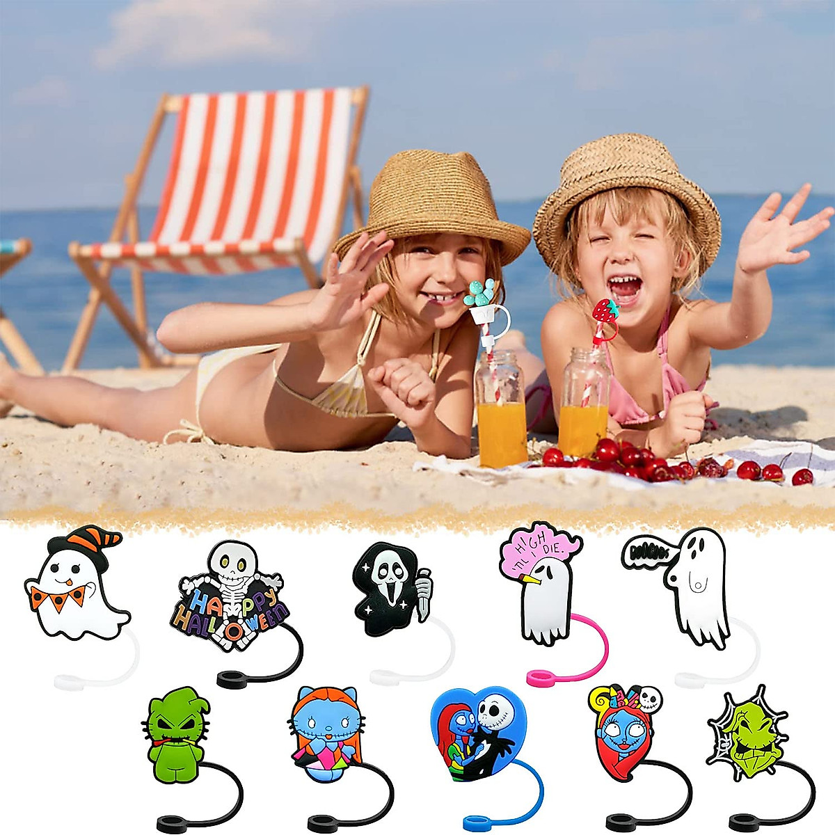 10Pcs Straw Tips Cover Fun And Quirky Straw Covers Cap for Reusable Straws Unique and interesting Shape Straw Protector 2D Style 23