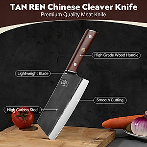 TAN REN 7.5 Inch Chinese Cleaver Knife and 8 Inch Cleaver Knife for Meat Cutting, High Carbon Steel Boning Knife, Full Tang Meat Cleaver Knife for Home Kitchen