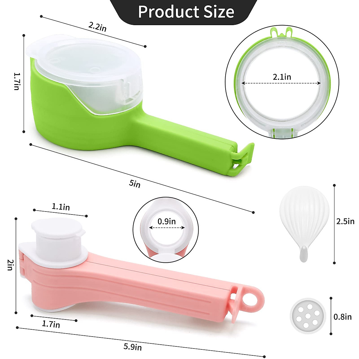 DEFORAGE 6 Pcs Bag Spout Clip,Bag Clips for Food,Snack Sealing Clips with Pour Spouts,Kitchen Chip with 4pcs Adhesive Hooks, for Cereal Kitchen Food Storage Organization(2L+4S)