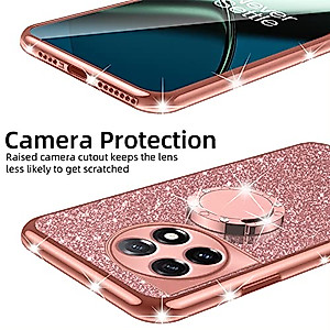 nancheng for Oneplus 11 Case (2023), Phone Case for Oneplus 11 5G Women Glitter Cute Luxury Soft Silicone Clear Case with Ring Stand Strap Lanyard Shockproof Protection Cover - Rose Gold