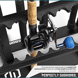 Savior Equipment Fishing Rod Rack Holder Organizer, Lightweight Aluminum Vertical Fish Pole Garage Storage Ground Display Stand, Hold Up to 24 Slots Fresh Salt Water Spinning Rods & Reel Combo, Black