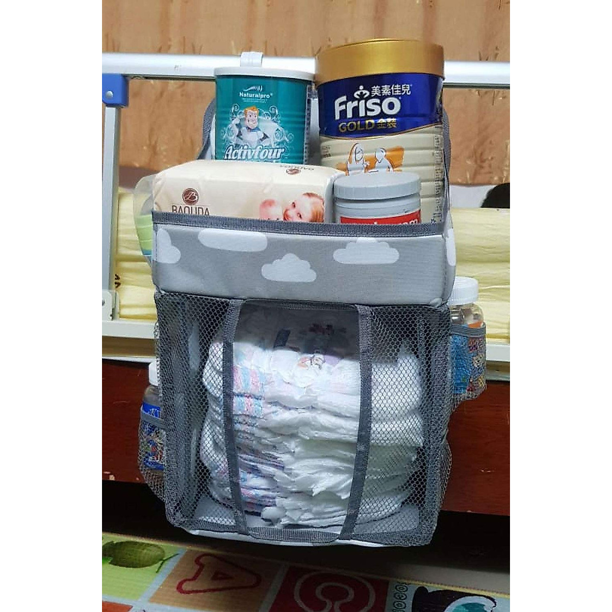 SC Printing World Hanging Diaper Caddy Organizer with Bibs Changing Table Diaper Stacker for Crib Storage, Playard and Nursery Organisation
