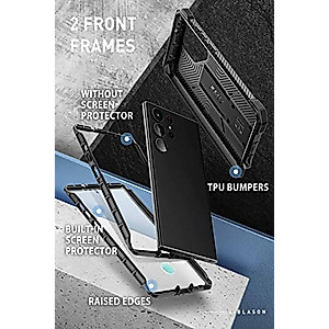 i-Blason Armorbox Designed for Samsung Galaxy S23 Ultra Case with Kickstand & Belt Clip, [2 Front Frames] Full-Body Rugged Bumper Case with Built-in Screen Protector [Support Fingerprint ID] (Black)