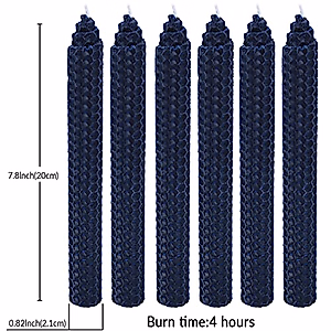 DEYBBY 8" Hand-Rolled Beeswax Taper Candles 6 Pack,Pure Natural Honeycomb Bee Wax Candle Cone Top,4Hour Burn Time(Navy Blue)