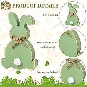 5 Pcs Easter Bunny Wooden Signs Bunny Decor Easter Tabletop Decor Rabbit Shape Table Sign with Jute Rope and Hairball Tail Freestanding Easter Table Decorations for Party (Purple, Pink, Blue, Green)