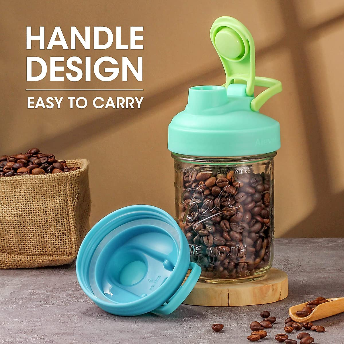 Aieve Mason Jar Lids, 4 Pack Wide Mouth Mason Jar Pour Spout Lid, Canning Lids with Flip Top Lid, Leak-Proof