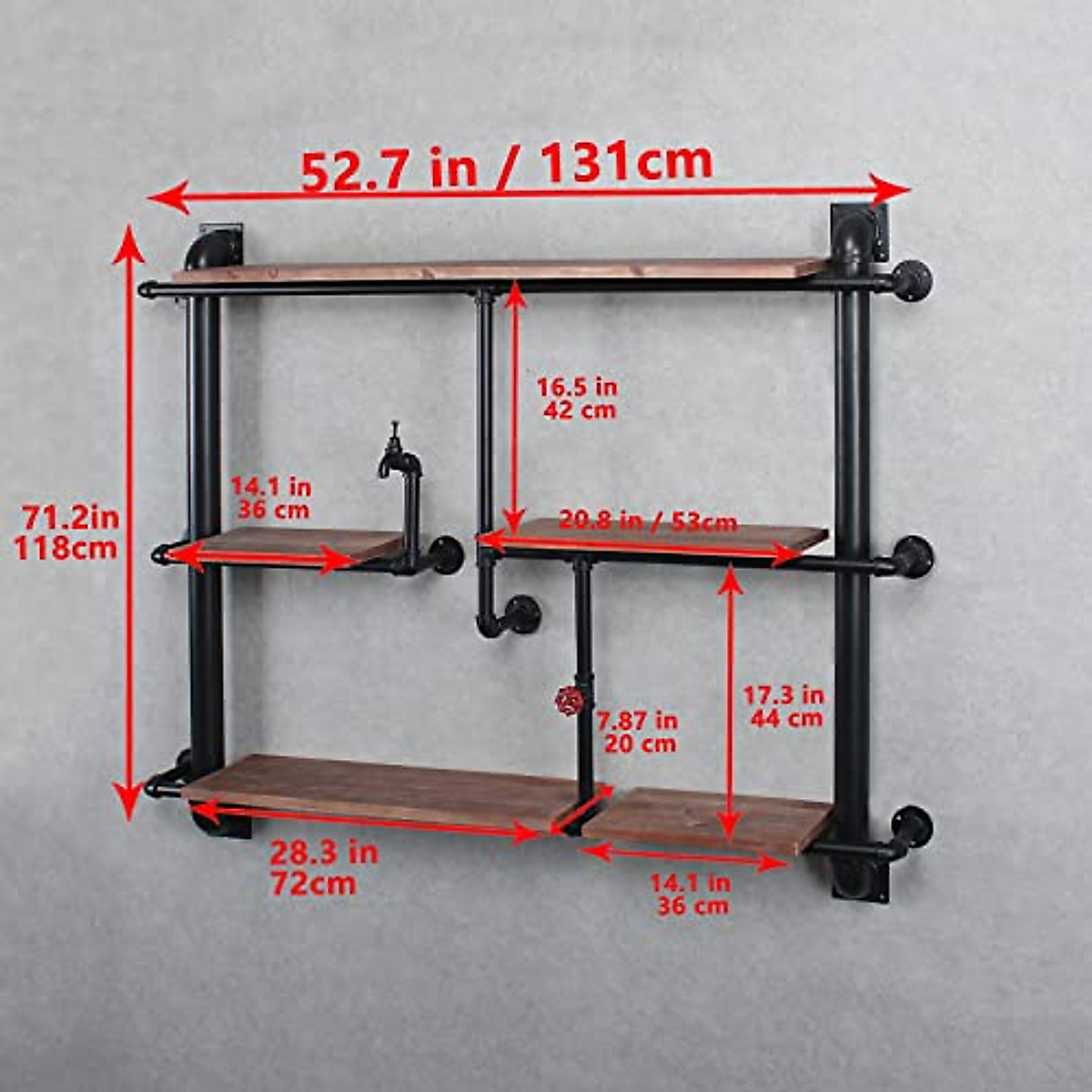 Industrial Pipe Shelving,Rustic Wooden&Metal Floating Shelves,Home Decor Shelves Wall Mount Display Racks,Decorative Accent Wall Book Shelf for Kitchen or Office Organizer,Grey