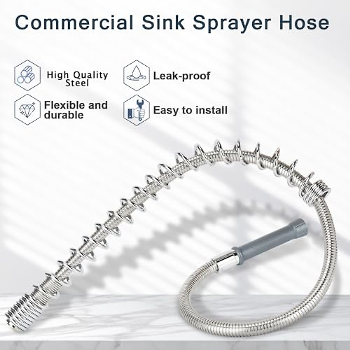 20' Sink Sprayer Hose with Non-Slip Handle, Flexible Stainless Steel Hose for Commercial Kitchen Faucet