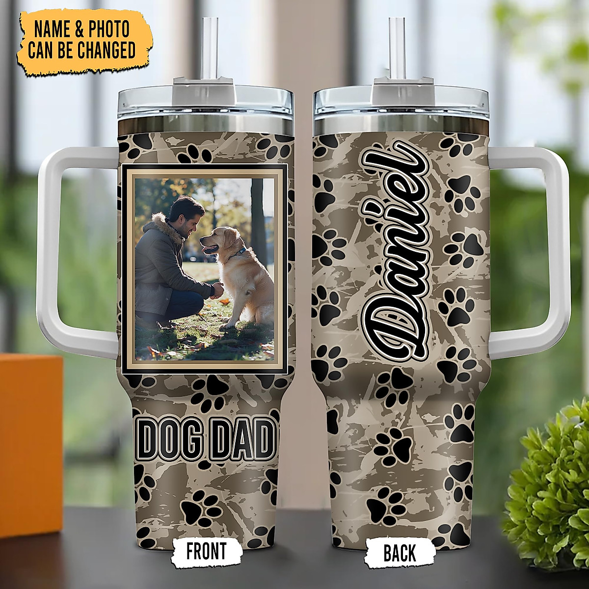 Hyturtle Personalized Pictured Dog Dad 40oz Tumbler with Handle and Straw Gifts for Dog Lovers, Birthday Father's Day Cup Gifts For Men, Best Gift Idea for Dogs Dad Stainless Steel Custom Cup With Lid
