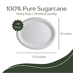 FAMASTON 100 pack Oval Paper Plates 12 inch 100% Compostable Heavy-Duty disposable extra large platters thanksgiving dinner party bulk 12" biodegradable platos - White