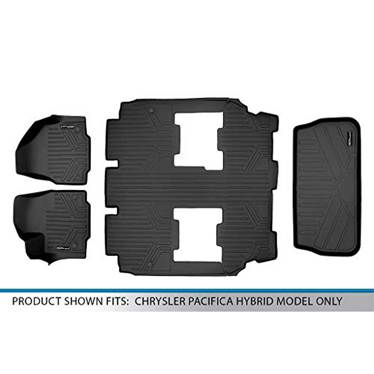 SMARTLINER Floor Mats 3 Rows and Cargo Liner Behind 3rd Row Set Black for 2017-2021 Chrysler Pacifica Hybrid Model Only