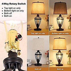 TRLIFE Table Lamps, Set of 2 Fully Dimmable Table Lamps with 2 USB Ports Nightstand Lamps with Fabric Lampshade for Living Room Bedroom(4 Dimmable Bulbs Included)