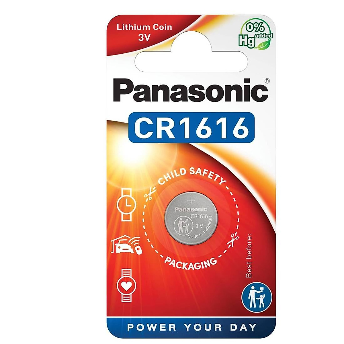 Panasonic CR1616 3V Coin Cell Lithium Battery, Retail Single Pack
