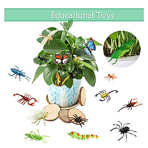 PINOWU 27pcs Bug Toy Figures Playset for Kids Boys, 2-6” Fake Bug Insects - Fake Spiders, Cockroaches, Scorpions, Crickets, Lady Bugs, Butterflies and Worms for Education and Christmas Party Favors