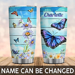Wassmin Personalized Butterfly Tumbler Cup 20oz 30oz Stainless Steel Insulated Tumblers 20oz 30oz Butterflies Coffee Travel Mug With Lid Custom Name Customized Birthday Christmas Presents Stuff