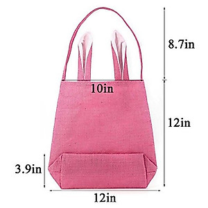 Easter Egg Hunt Basket Bag - Bunny Rabbit Ear Design - Reusable Grocery Shopping Baskets - Kids Party Gift Bags - Baby Shower & Book Storage by Jolly Jon (Burlap/White Ears)