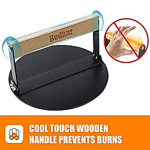 bodkar Smash Burger Press 6 inch, Round Burger Smasher Grill Press for Griddle Bacon Press Meat Steak Press with Wood Handle
