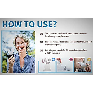 Ultrasonic Automatic Toothbrush u Shaped Toothbrush Whole Mouth Toothbrush Toothbrush for Adults 360°Electric Toothbrush 30'' Automatic Timer Washable Travel Home Dual-use (White)