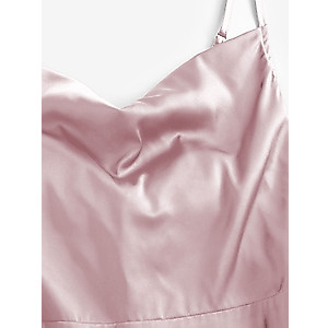ZAFUL Women's Satin Sleeveless Spaghetti Strap Mini Dress Sexy Slip Cowl Neck Silky Cocktail Party Dresses (L, Light Pink)