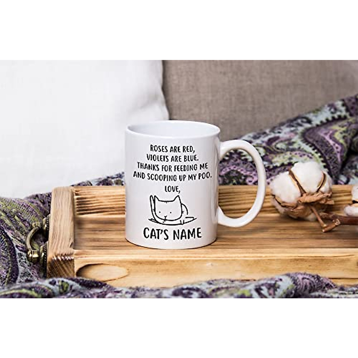 Personalized Cat Mom Dad Coffee Mug, Custom Cat Name Gift, Roses are Red, Violets are Blue, Thanks for Feeding Me, Gift for Cat Mom Cat Dad, Cat Lovers, Christmas Birthday Presents Hilarious Gag Gifts