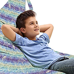 Ambesonne Ocean Lounger Chair Bag, Hand Drawn Letter Nautical Elements Like Various Type Seashells and Starfishes, High Capacity Storage with Handle Container, Lounger Size, Multicolor