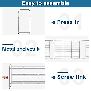 KIMBORA Metal Long Shoe Rack for Closet, 3 Tier Wide Shoe Organizer for Entryway, 24 Pairs Stackable Shoe Storage Shelf for Bedroom Floor with Wire Grid (Grey)
