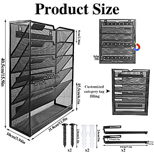 5+1 Tier Magnetic File Holder for File Cabinets, Black Magnetic Folder Holder Magnetic Mail Holder Paper Holder for Blackboard Whiteboard, 12.6 x 4 x 15.9 Inch