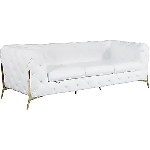 Blackjack Furniture Modena Modern Italian Leather Living Room Tufted Sofa, White
