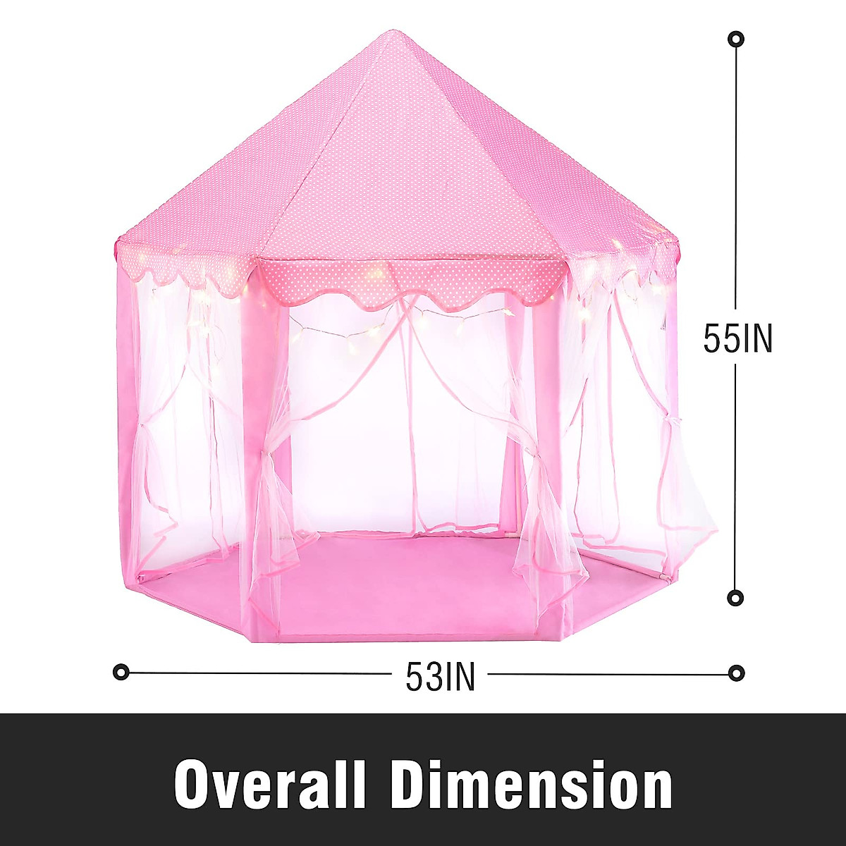 Princess Tent for Kids - Castle Playhouse Tent with LED Star Lights – Large Kids Play Toys for Indoor & Outdoor – 55"x53" Pink