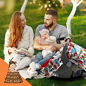 Dear Baby Gear Car Seat Canopy - Infant Car Seat Cover for Maximum Protection and Style - Soft and Breathable - Carseat Canopies for Boys and Girls - Color Fun Automotives/Red Dot, 40" x 30"