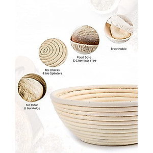DOYOLLA Bread Proofing Baskets (Set of 3, 8.5inch), Sourdough Bread Making Supplies w/Bread Lame and Scraper, Dough Proofing Rising Bowls Kit for Sourdough Starter