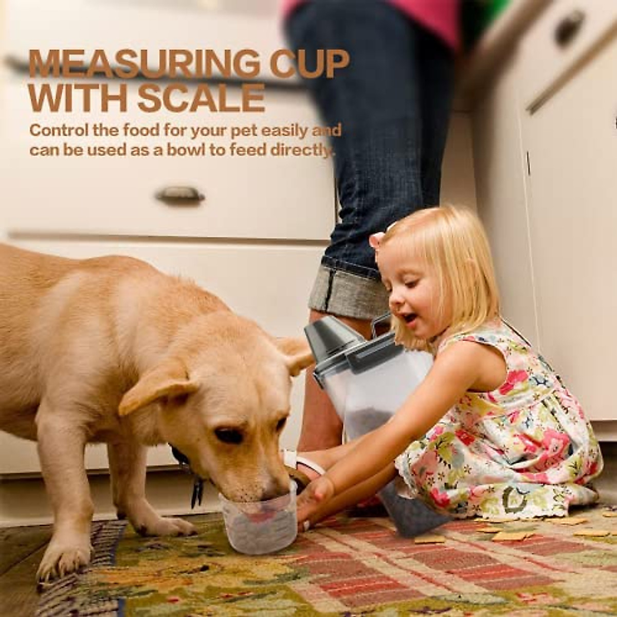 TIOVERY Upgraded Dog Food Storage Container Small, Cat Food Container Airtight, Pet Food Container Dispenser with Pour Spout, Measuring Cup and 4 Seal Buckles for Dogs, Cats, Birds (Grey)