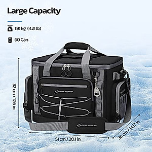 Maelstrom Soft Cooler Bag,Soft Sided Cooler,Insulated Hard-Bottom Beach Cooler,Ice Chest,Large Leakproof Camping Cooler,Portable Travel Cooler for Camping,Grocery Shopping,Black,60 Can