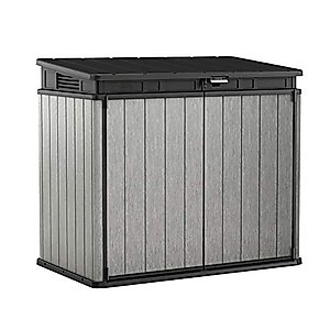 Keter Elite Store 4.6 x 2.7 Foot Resin Outdoor Storage Shed with Easy Lift Hinges, Perfect for Trash Cans, Yard Tools, and Pool Toys, Grey