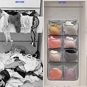 ANZORG Dual-Sided Hanging Closet Organizer Bra Underwear Socks Stocking Clothes Storage Bag with 16 Large Pockets (MESH POCKETS)