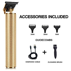 Electric Pro Li Outliner Clippers Cordless for Men Grooming Kits T-Blade Close Cutting Trimmer 0mm Zero Gap Baldhead Beard Shaver Barbershop Rechargeable Hair Clippers（Gold）