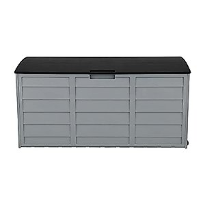 SSLine Outdoor Plastic Storage Deck Box Weatherproof Patio Garden Tool Organizer 75 Gallon Outside Storage Cabinet Container with Wheels for Cushions Pillows Pool Toys -Black