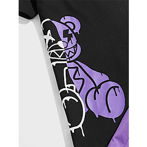 GORGLITTER Men's Letter Printed T Shirts Short Sleeve Top & Shorts Casual Two Piece Sets Black and Purple Letter & Bear Medium