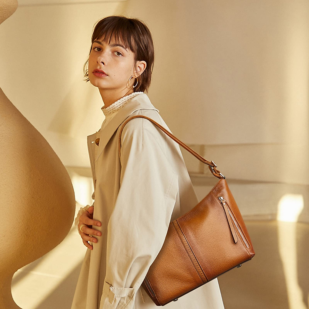 S-ZONE Genuine Leather Women Shoulder Hobo Purses and Handbag Medium Crossbody Bags