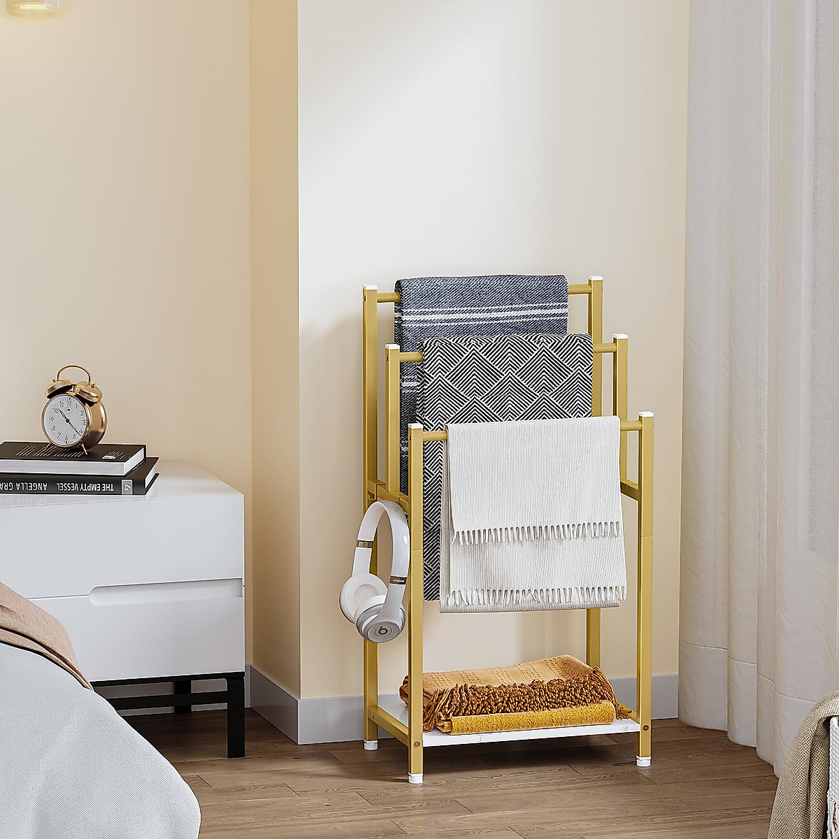 Honiter Towel Racks for Bathroom, 3 Tier Free Standing Towel Rack, Blanket Rack, Metal Towel Holder with Shelf for Bathroom Accessories Organizer for Bath Storage & Hand Towels, Next to Tub or Shower