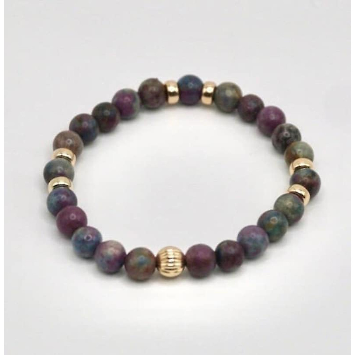 LKBEADS Natural Ruby Kyanite 6mm rondelle smooth 7inch Semi-Precious Gemstones Beaded Bracelets for Men Women Healing Crystal Stretch Beaded Bracelet Unisex