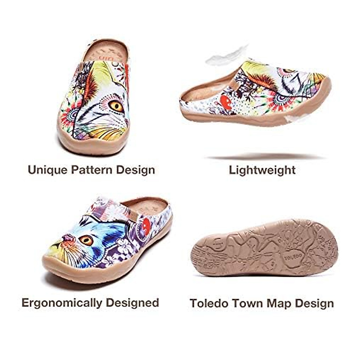 UIN Women's Slipper Fashion Canvas Comfort Travel Art Painted Shoes Wide Toe Casual Household Slip On Mules Cheer Up (8)