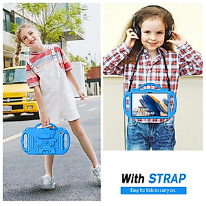 AVAWO Kids Case for Samsung Galaxy Tab A8 10.5 Case 2022 (SM-X200/X205/X207), with Strap, Light Weight Shock Proof Handle Stand Kids Case for Samsung Galaxy Tab A8 10.5 Inch 2022, Blue