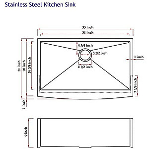 Hotis Black Farmhouse Sink, 33 Inch Farm Sink, Apron-Front 304 Stainless Steel Farmhouse Kitchen Sink, Single Bowl Undermount Apron Sink With Dish Grid